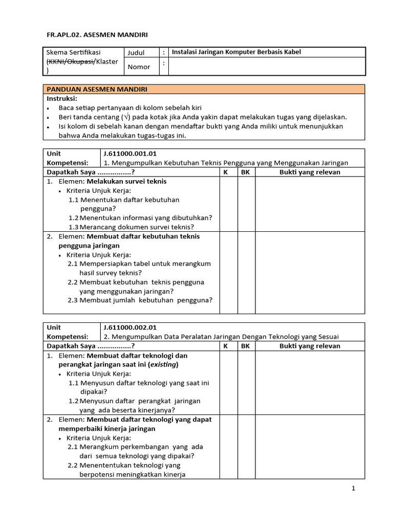 FR - Apl.02. Asesmen Mandiri-Tkj-Smkn9medan | PDF | Seni | Komputer