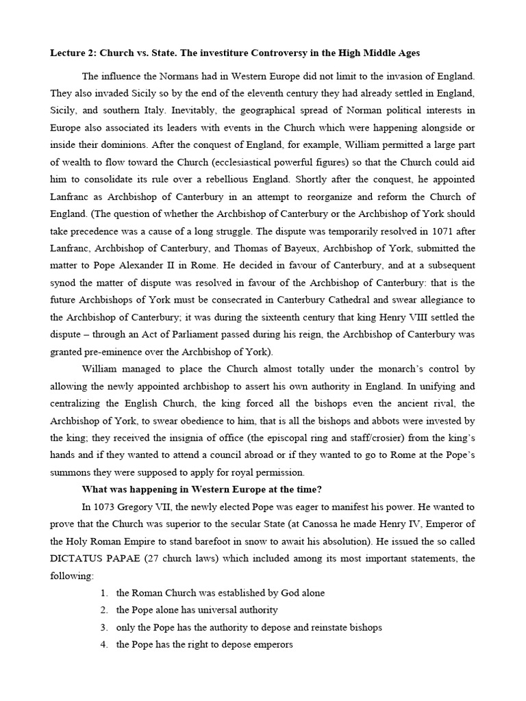 Church and State: The Investiture Controversy | PDF | Pope | Catholic ...