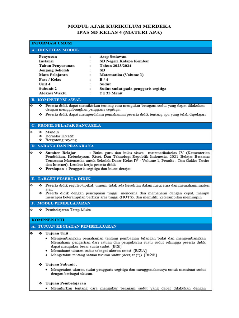 Modul Ajar Kurikulum Merdeka Ujian PPL | PDF