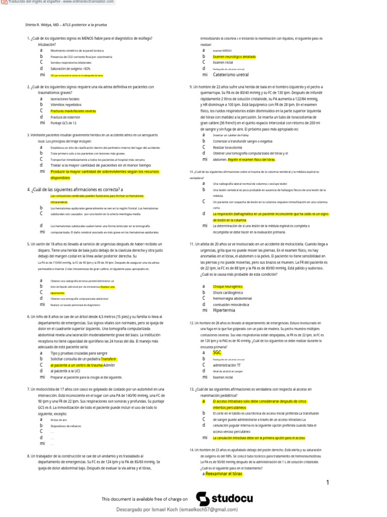 Post Test Atls | PDF | Departamento de Emergencia | Reanimación ...