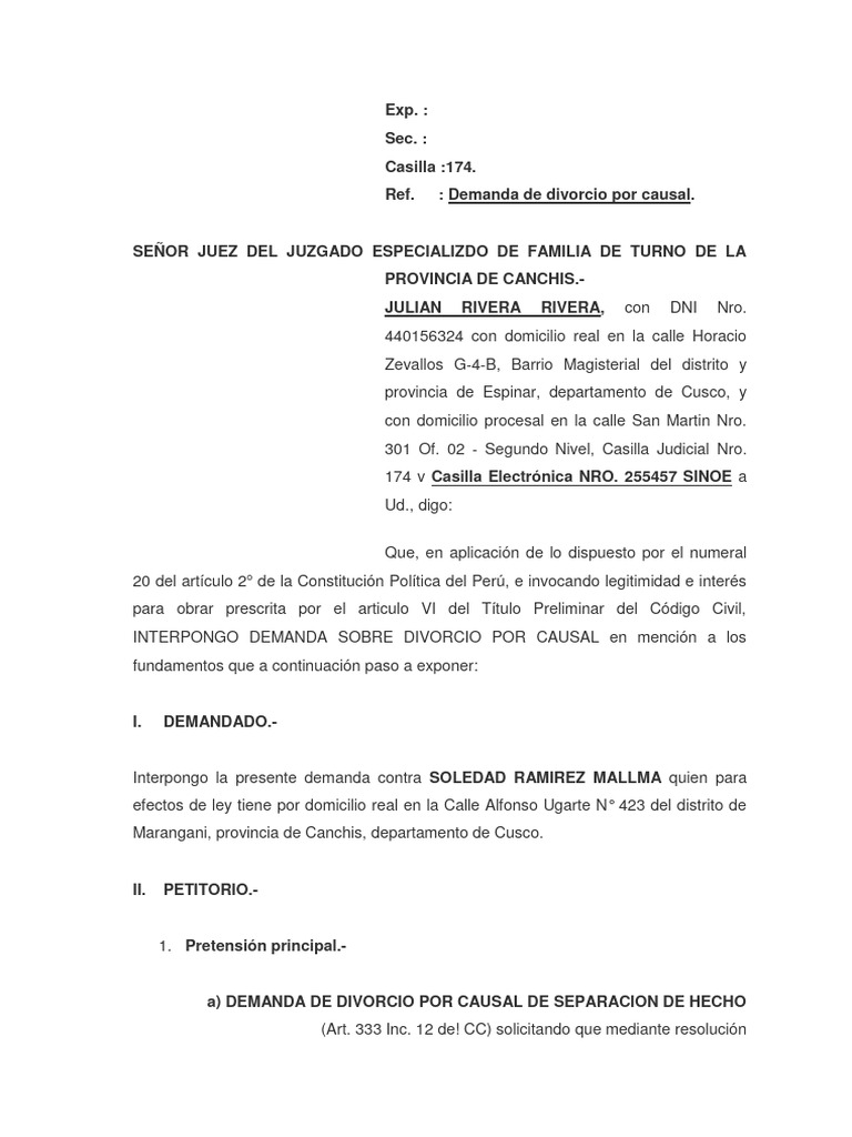 Demanda Final 1 | PDF | Divorcio | Demanda judicial