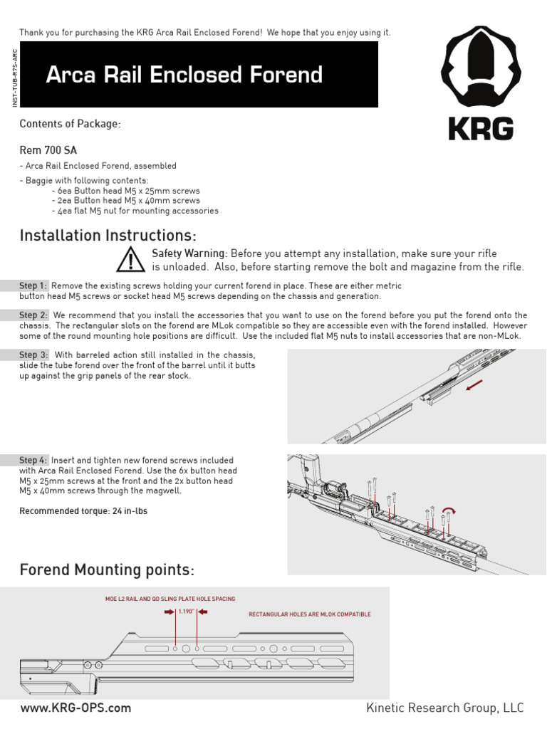 Arca Rail Forend Installation Guide | PDF | Ballistics | Firearm Components