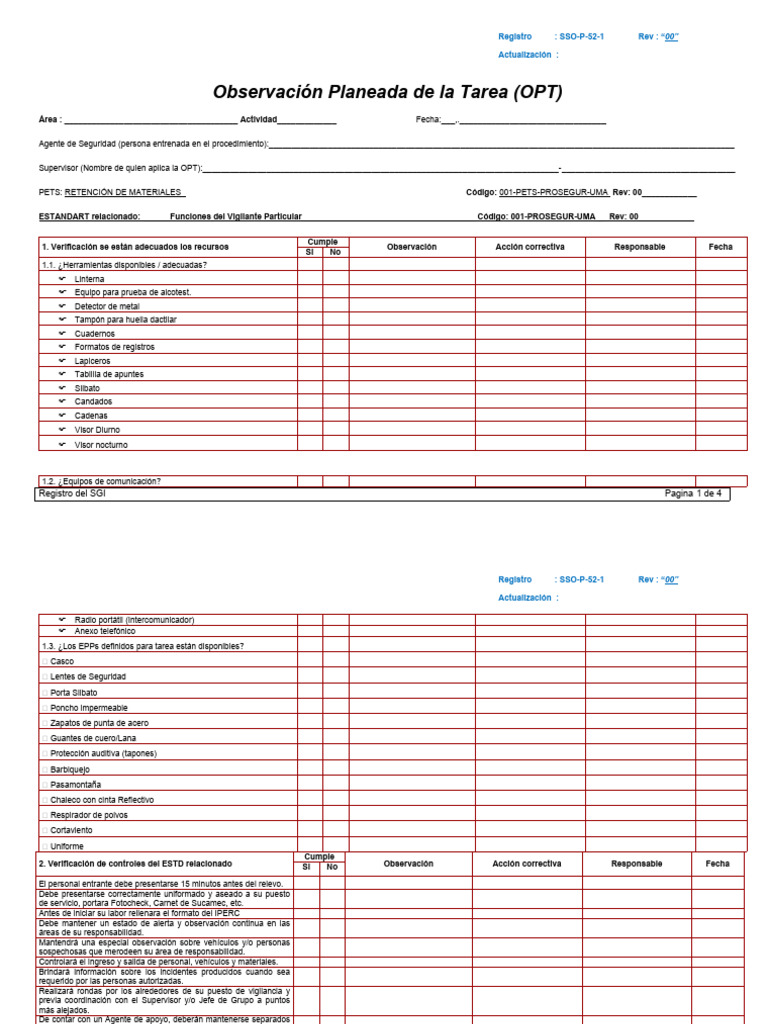 04 Formato de Opt - Retención de Materiales | PDF