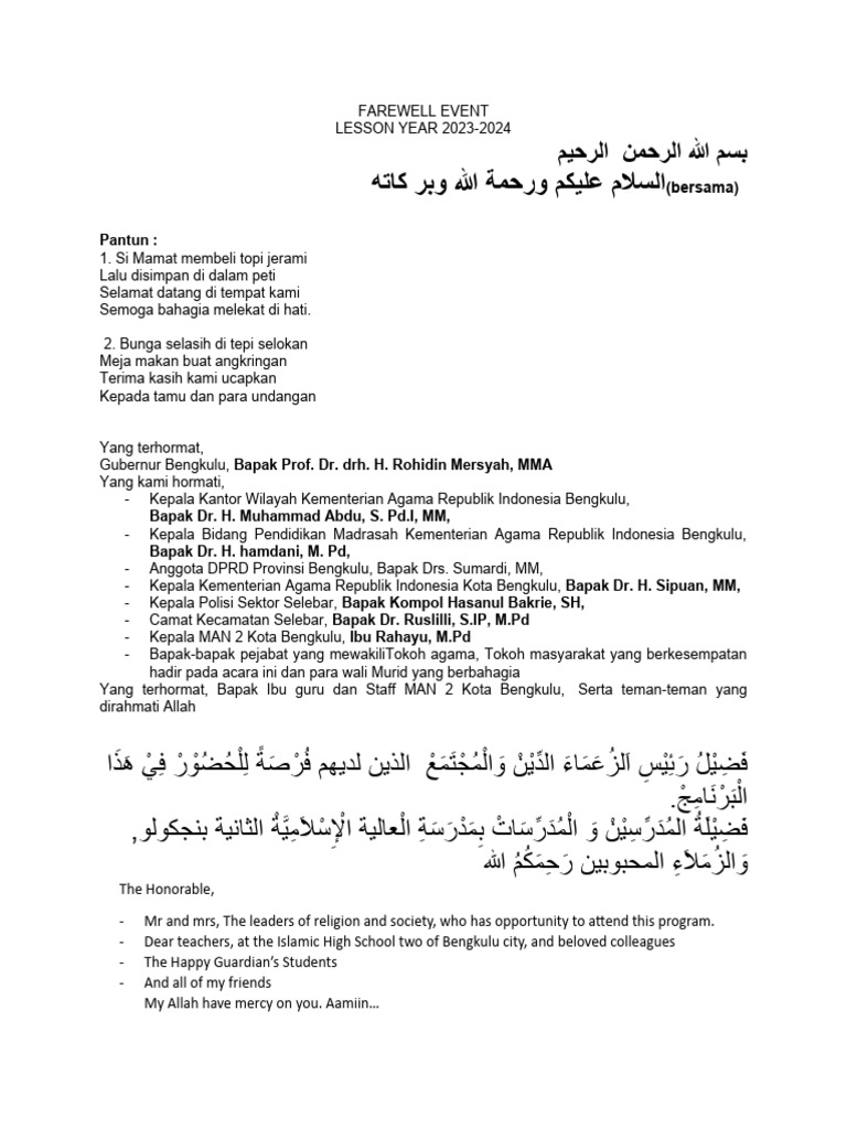 Perpisahan MAN 2 Bengkulu | PDF | Seni & Disiplin Bahasa | Kajian Bahasa Asing