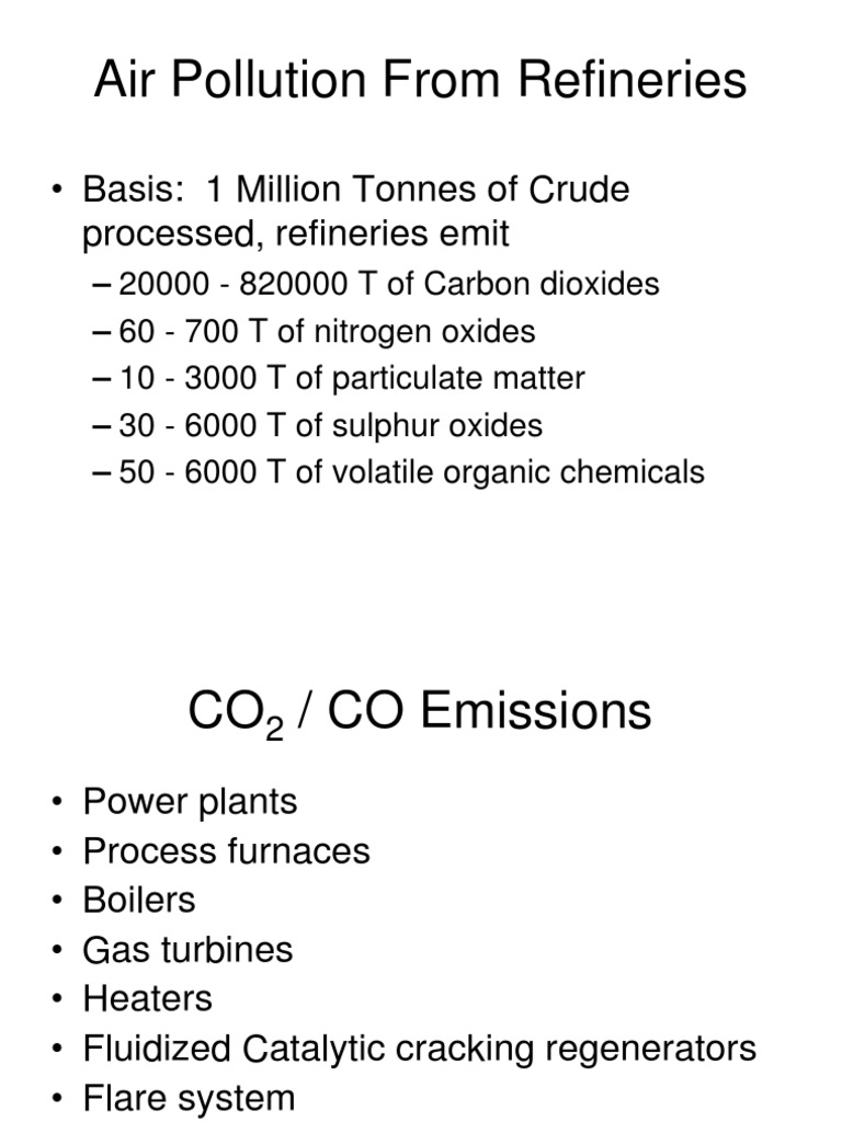 Air Pollution From Refineries: - Basis: 1 Million Tonnes of Crude ...
