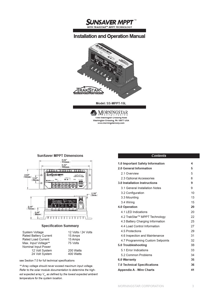 Sunsaver MPPT ssmppt15l | PDF | Solar Panel | Photovoltaic System