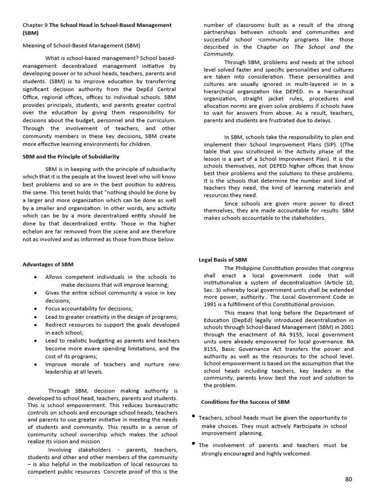 Chapter 9 SBM 1 | PDF | Teachers | Curriculum