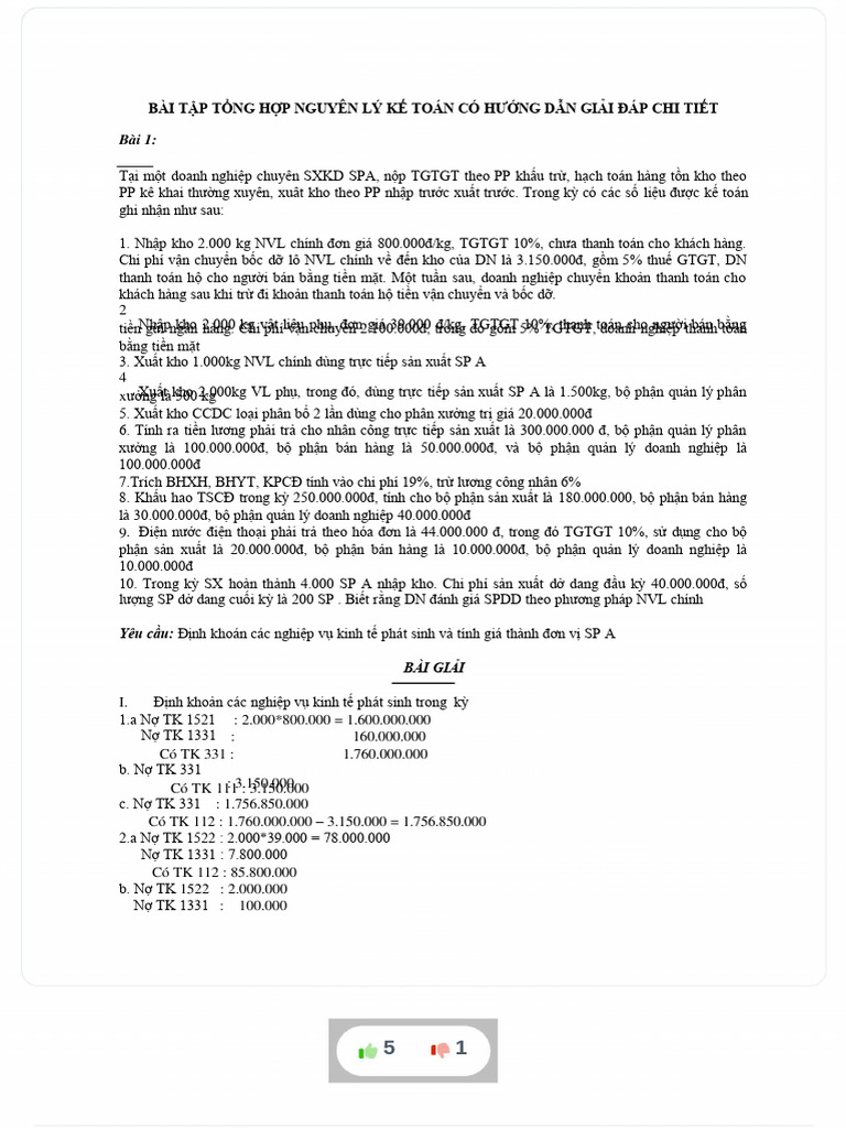 Bai Tap Tong Hop Nguyen Ly Ke Toan - Compress | PDF