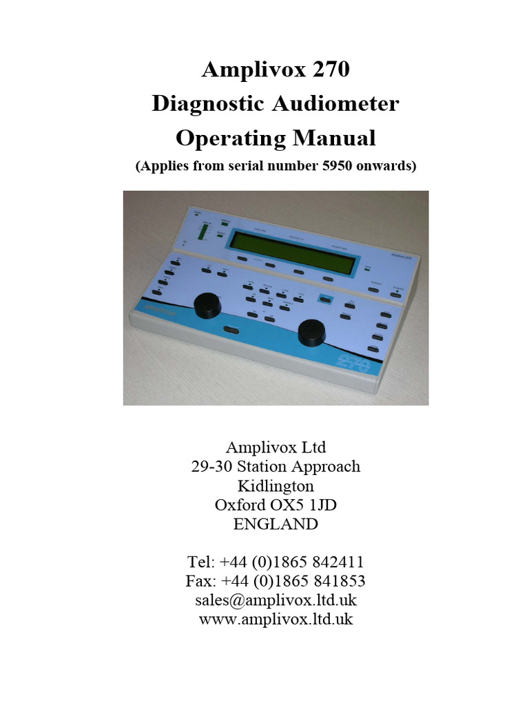 Amplivox 270 Audiometer Manual | PDF | Headphones | Electrical Engineering