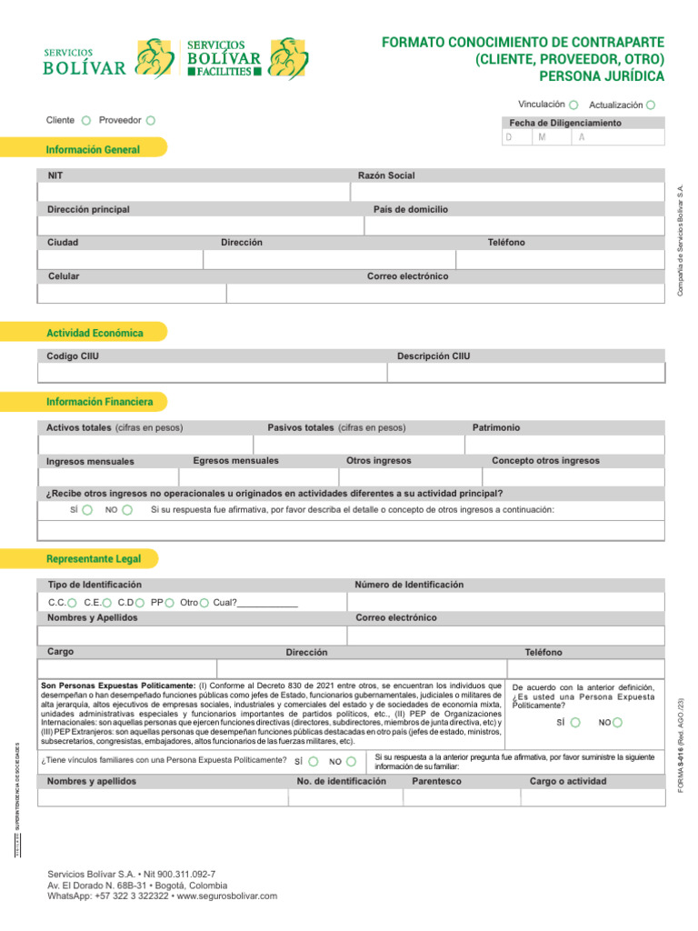 Formulario Conocimiento Cliente Jurídico | PDF | Business | Teléfonos móviles