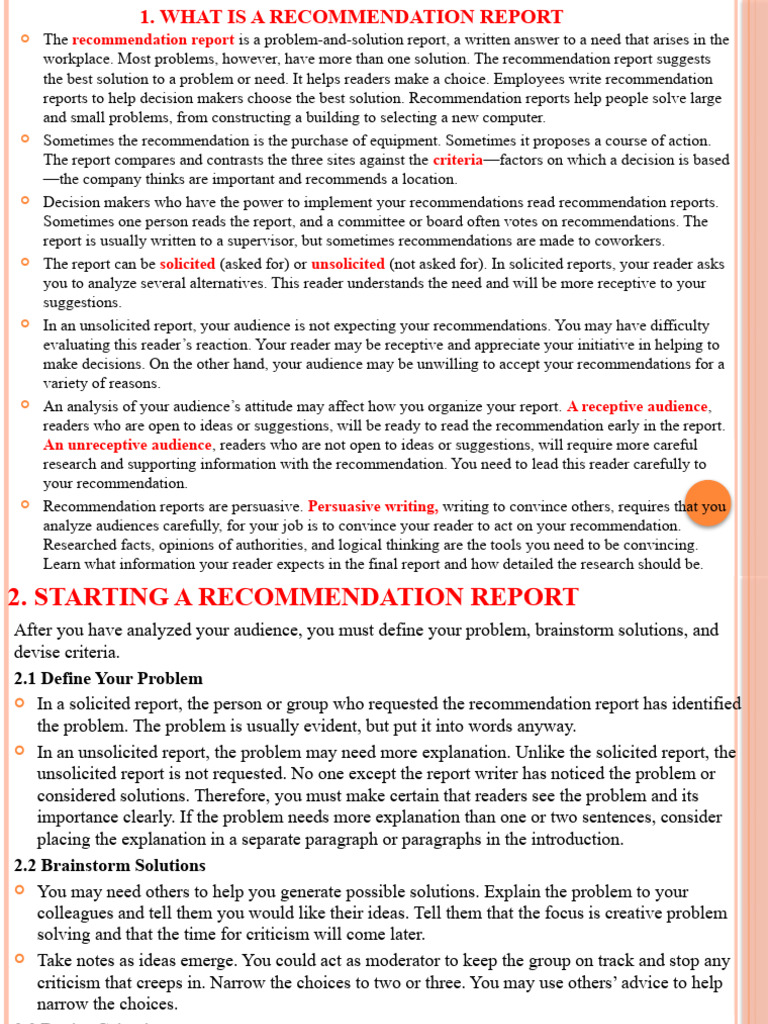 Recommendation Reports | PDF | Brainstorming | Decision Making