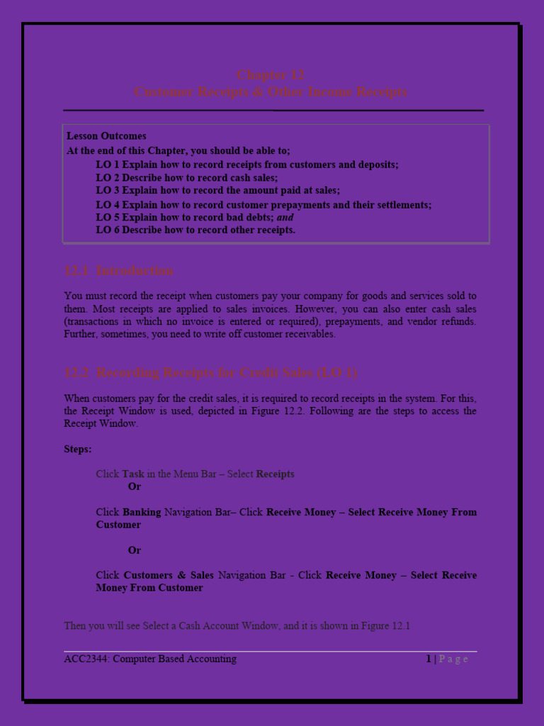 Chapter Twelve-Customer Receipts and Other Receipts | PDF | Receipt ...