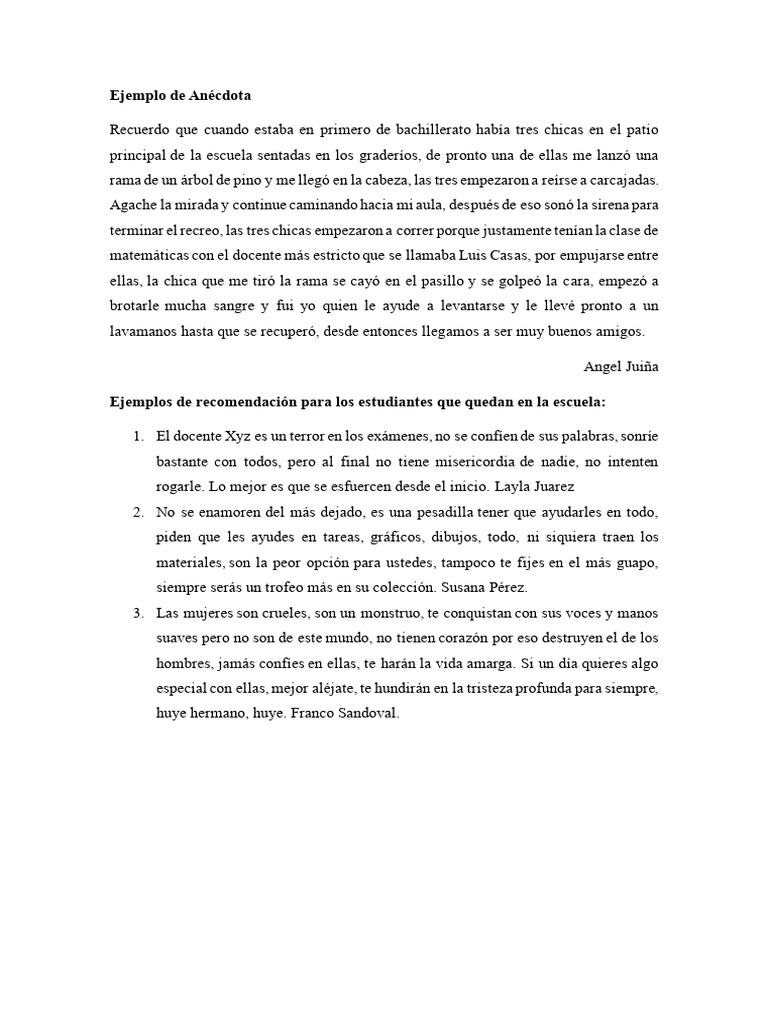 Ejemplo de Anécdota y Recomendación | PDF | Poesía