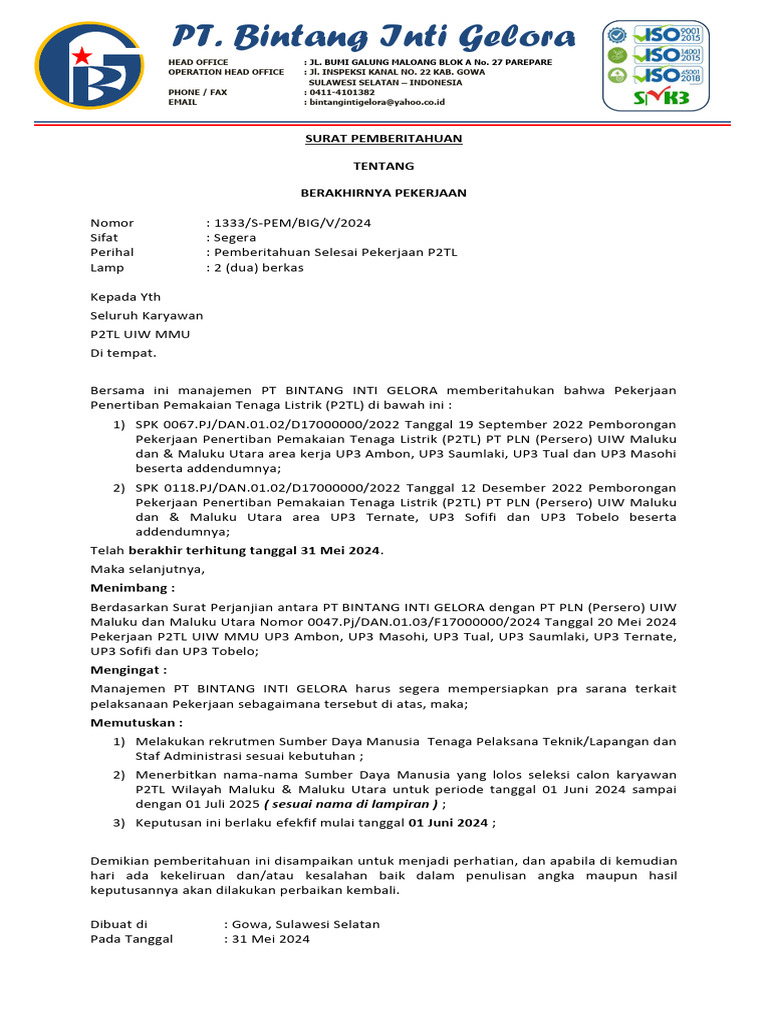 Surat Pemberitahuan p2tl | PDF