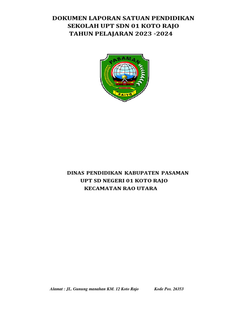 Laporan Pendidikan SDN 01 Koto Rajo | PDF | Karier & Perkembangan