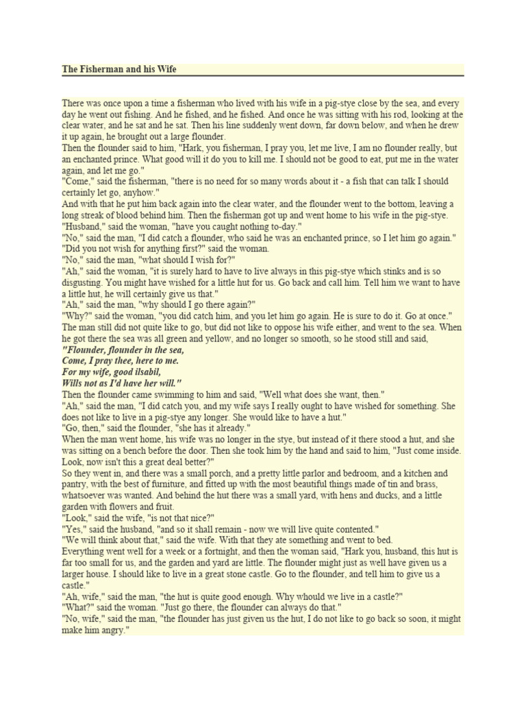 The Fisherman and his Wife | PDF