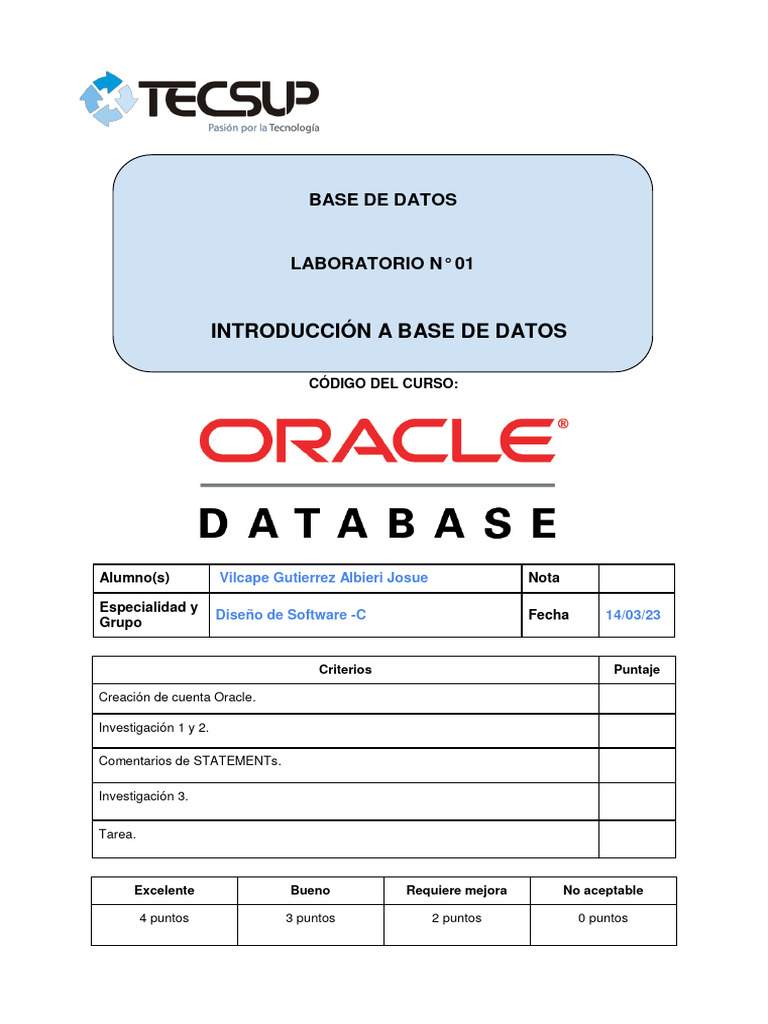 Base de Datos Lab1 | PDF | SQL | Bases de datos