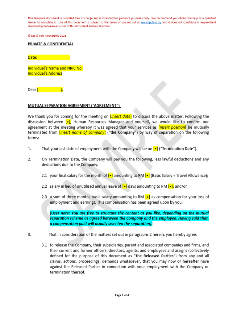 Mutual Separation Agreement | PDF | Employment | Salary