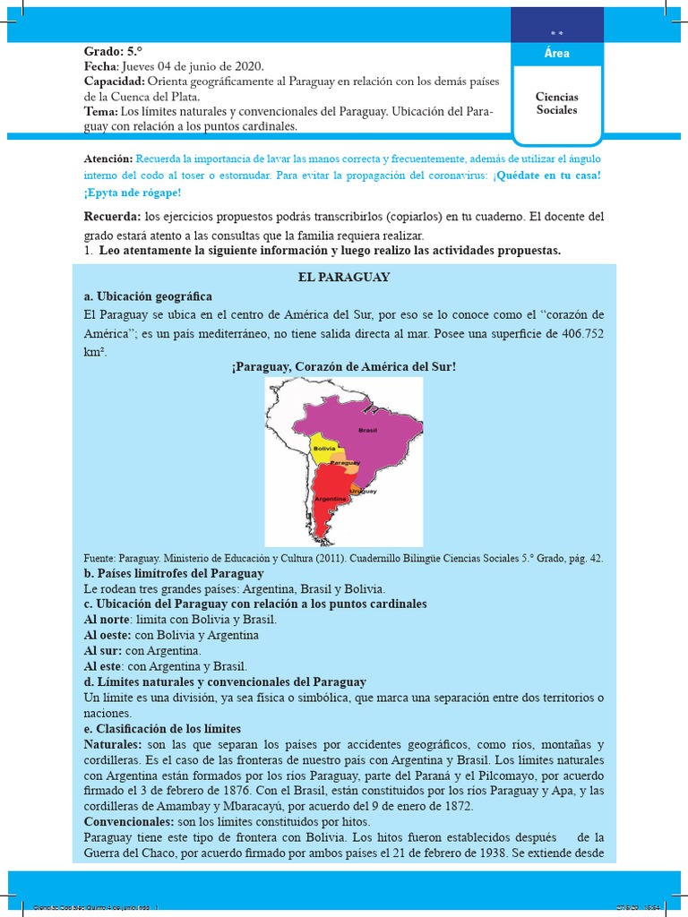 QUINTO GRADO Ciencias Sociales 4 de Junio | PDF | Paraguay | Brasil