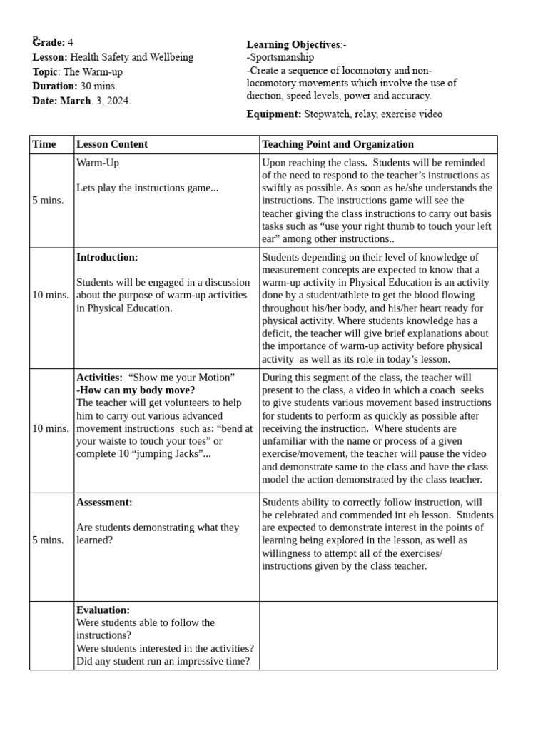 PE Lessonplan Term2 Week7 2024 | PDF | Teachers | Physical Education