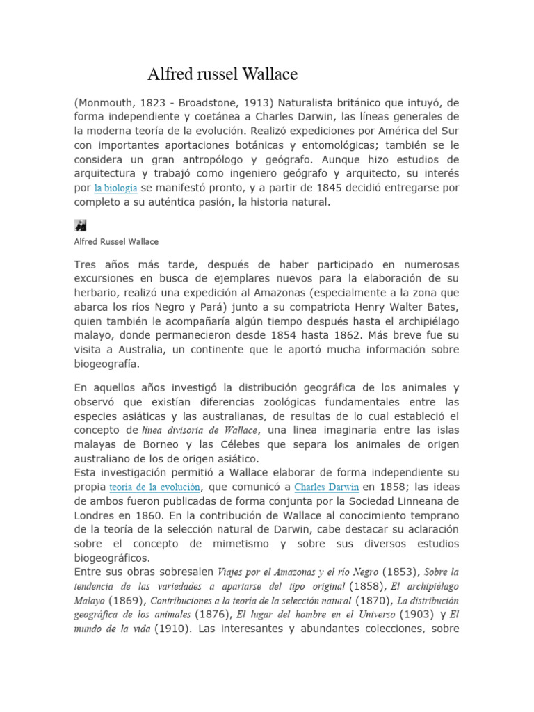 Alfred Russel Wallace | PDF | Alfred Russel Wallace | Evolución