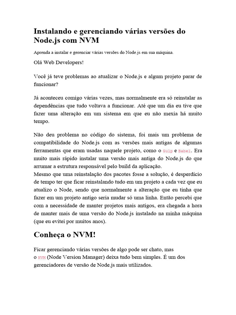 Instalando e Gerenciando Várias Versões Do Node | PDF | Engenharia de Software | Programas