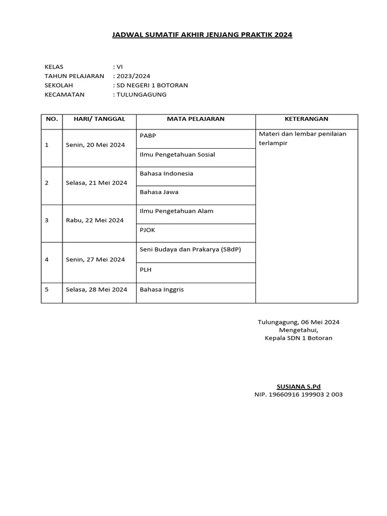 Jadwal Ujian Praktek 2024 | PDF