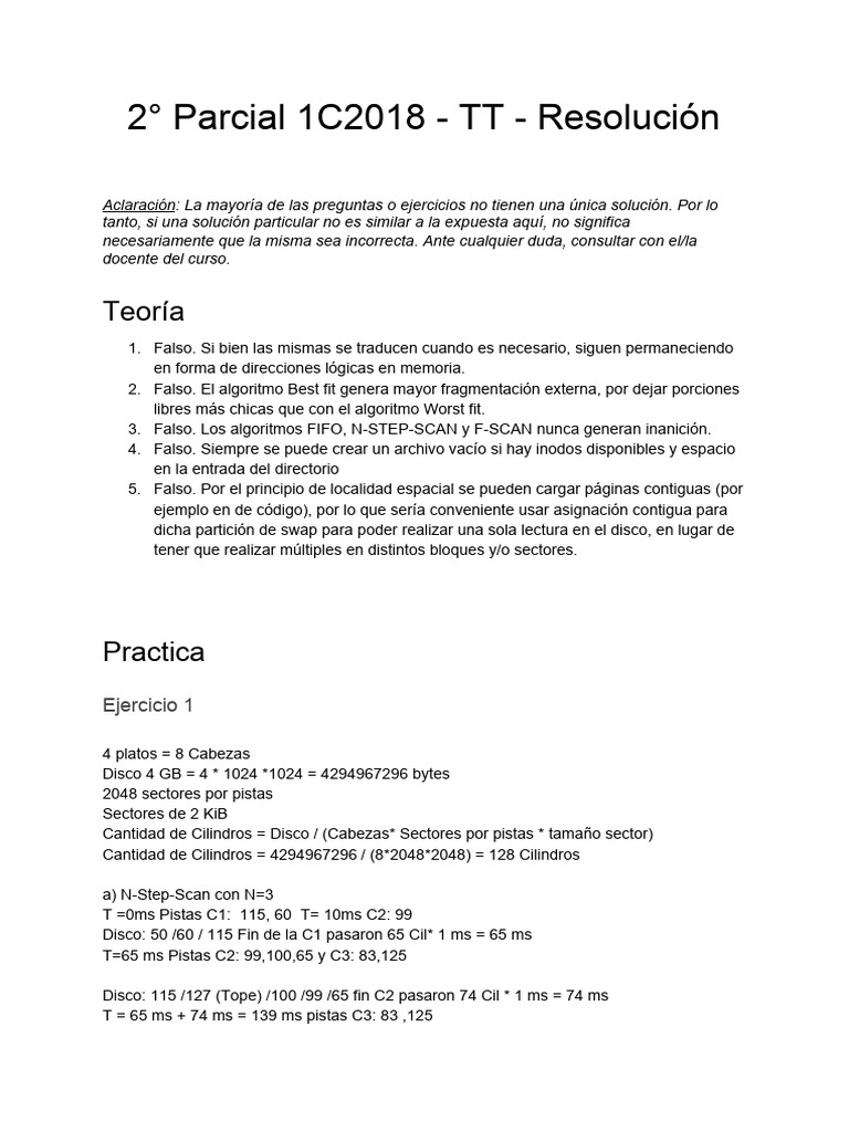 2° Parcial 1C2018 - TT - Resolución | PDF | Archivo de computadora | Tecnología de sistema operativo