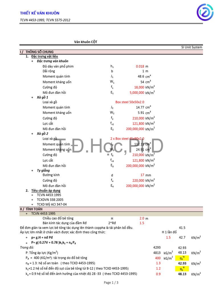 CDTC - Vidu - Tinh Toan VK Cot | PDF
