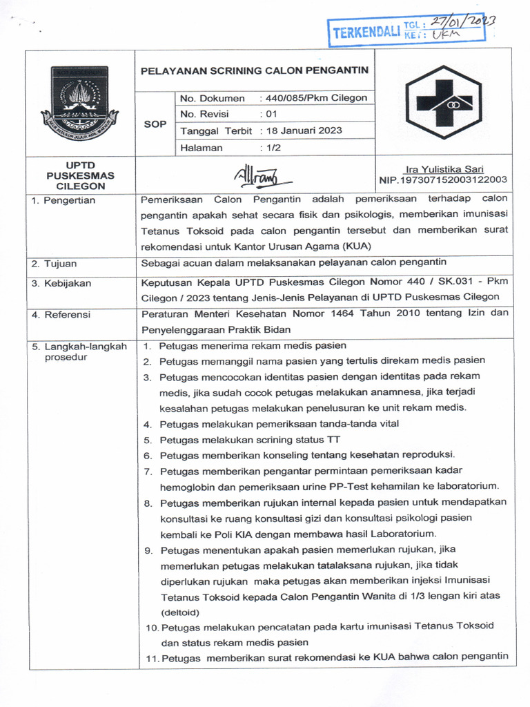 SOP Skrining Catin (Skrining Layak Hamil) | PDF