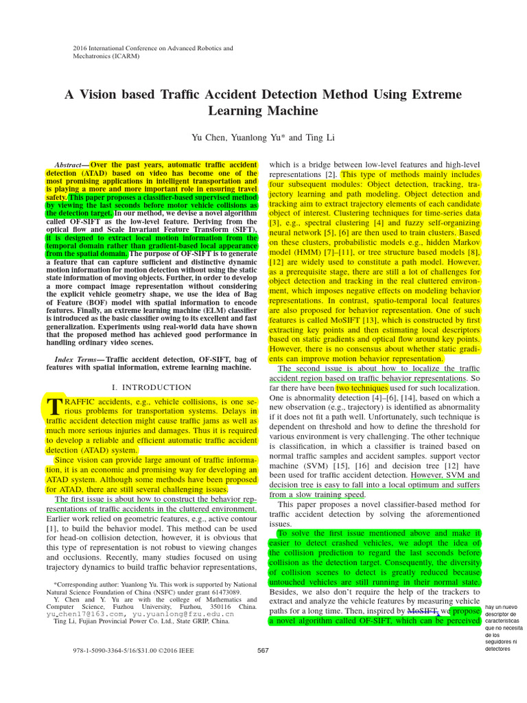 A Vision Based Traffic Accident Detection Method Using Extreme Learning Machine | PDF | Computer ...