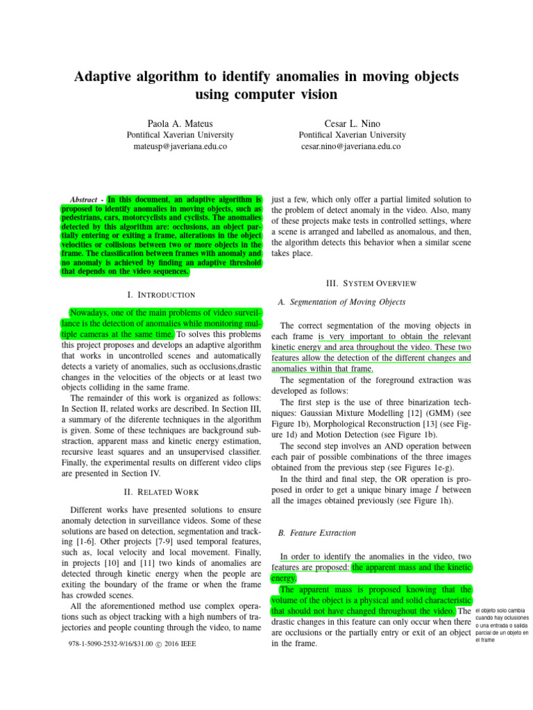 Adaptive Algorithm To Identify Anomalies In Moving Objects Using