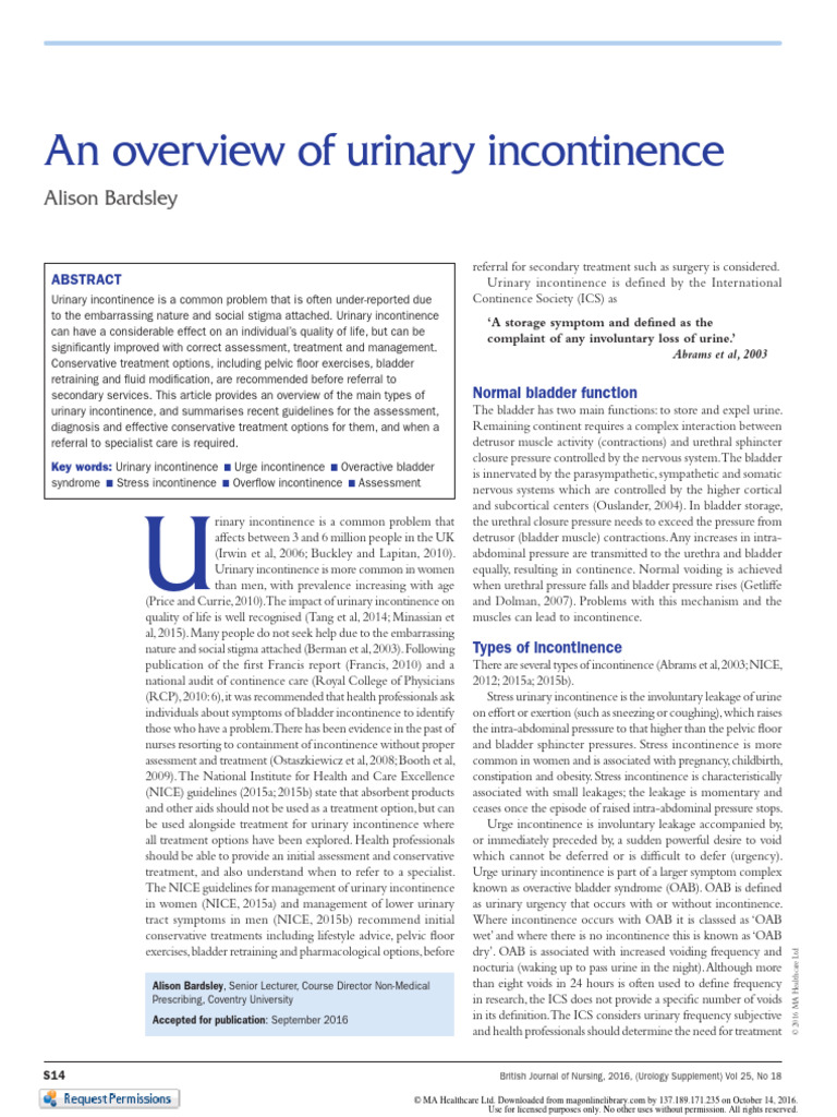 An overview of urinary incontinence | PDF | Urinary Incontinence | Urology