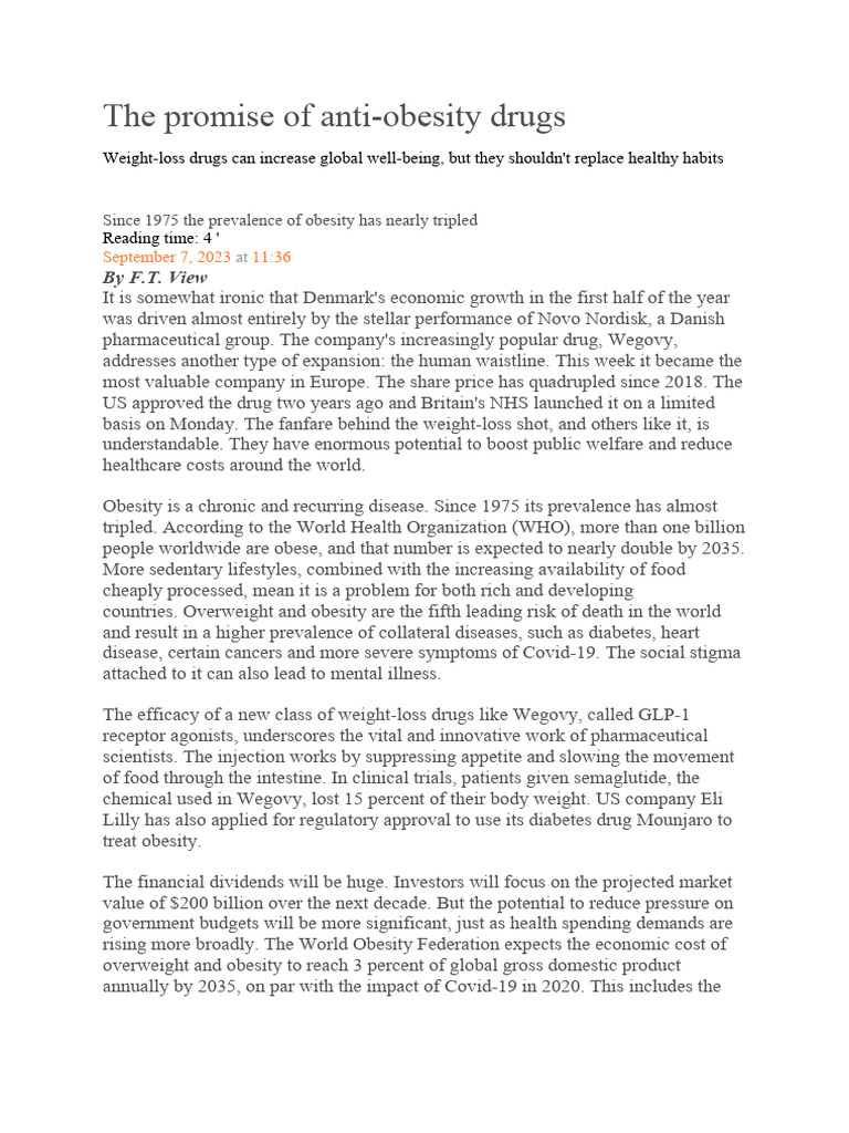 The promise of anti obesity drugs | PDF | Obesity | Weight Loss