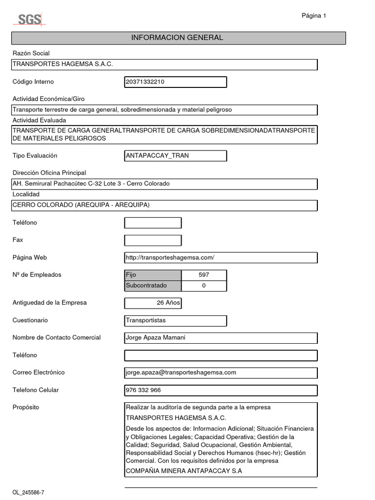 Reporte Auditoria - SGS | PDF | Sistema de manejo de calidad | Contabilidad