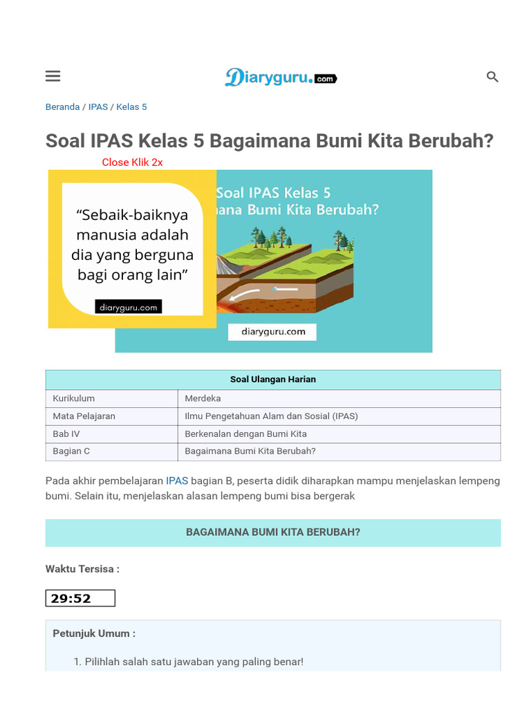 WWW Diaryguru Com 2023 10 Soal Ipas Kelas 5 Bagaimana Bumi Kita HTMLM 1 | PDF | Seni & Disiplin ...