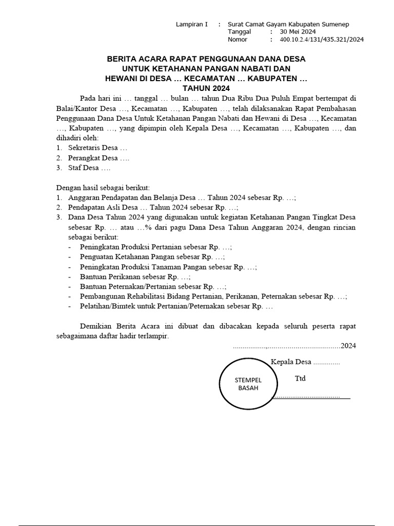 Lampiran Pengajuan Honor Perangkat Desa | PDF