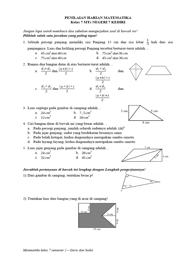 Kuis Daring Bab 4 Smt2 Segitiga Dan Segiempat Kelas 7 | PDF