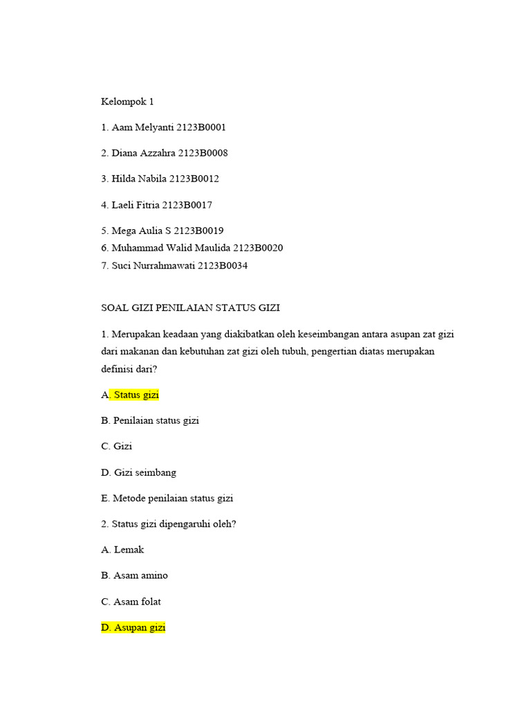 Soal Gizi | PDF | Kesehatan Holistik