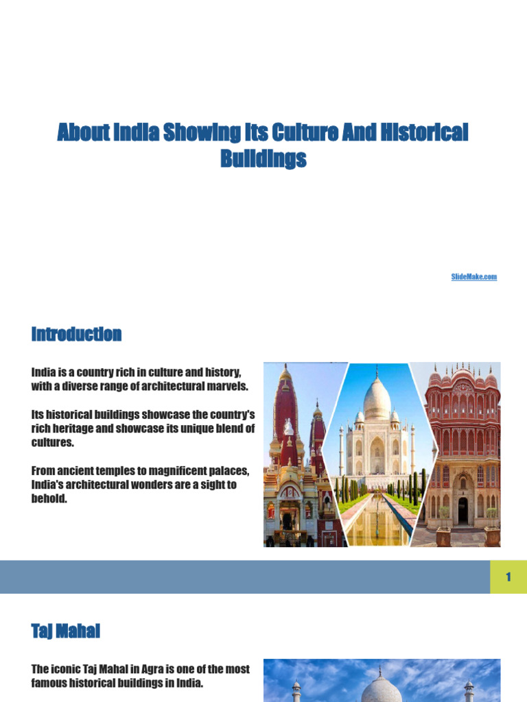 About India Showing Its Culture and Historical Buildings | PDF