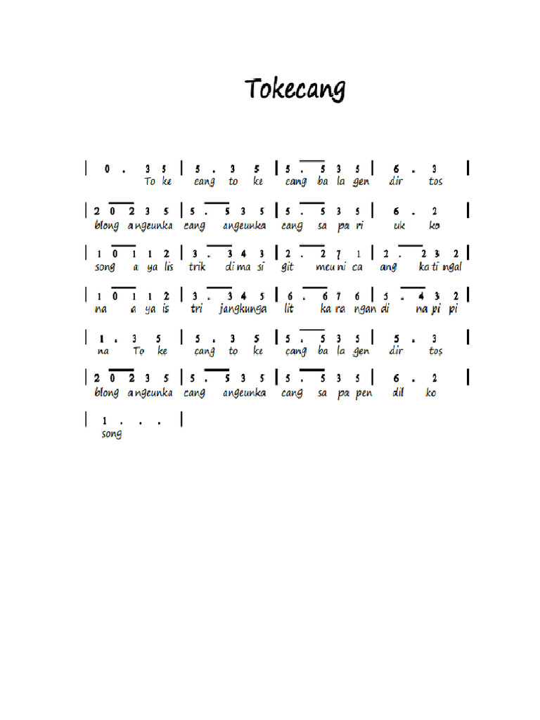 Lagu Tokecang Not Angka | PDF