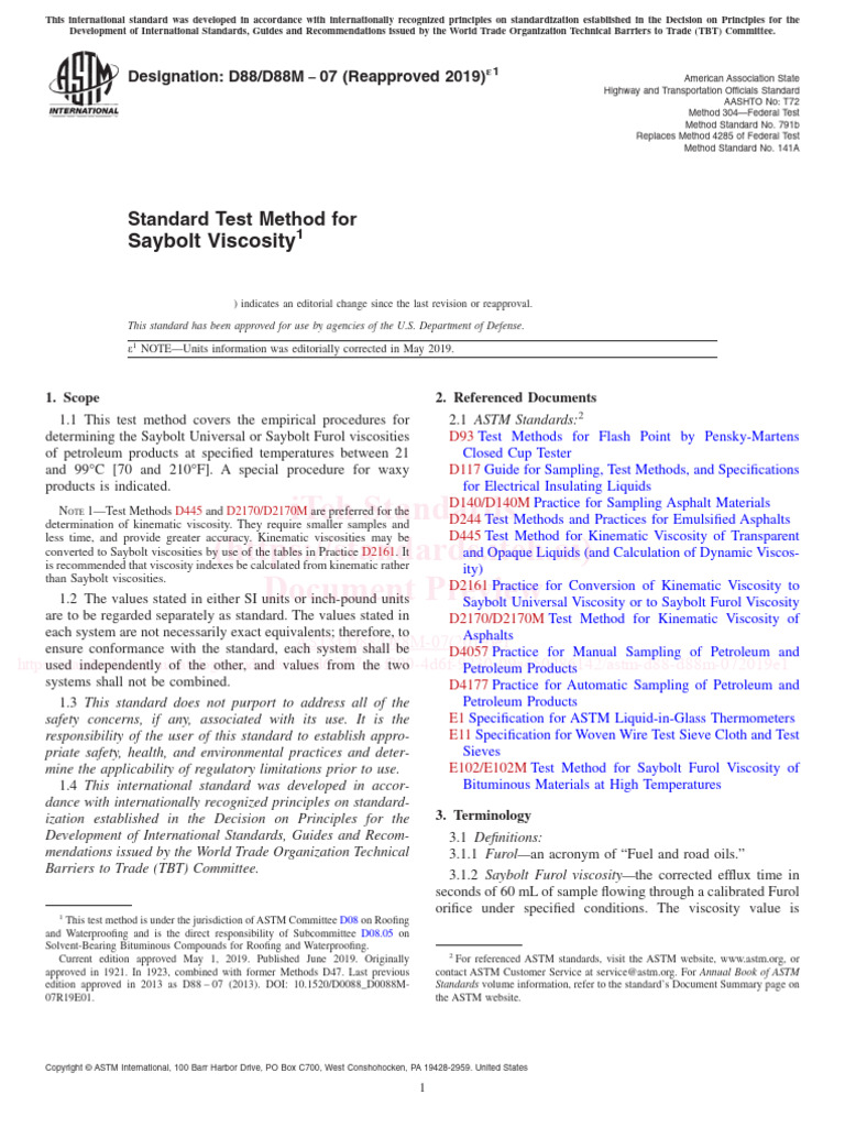 ASTM D88 D88M 07 2019 E1 | PDF | Viscosity | Thermometer