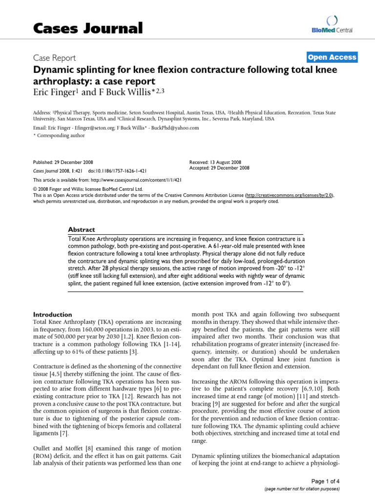 Dynamic Splinting For Knee Flexion Contracture Following TKA A Case ...
