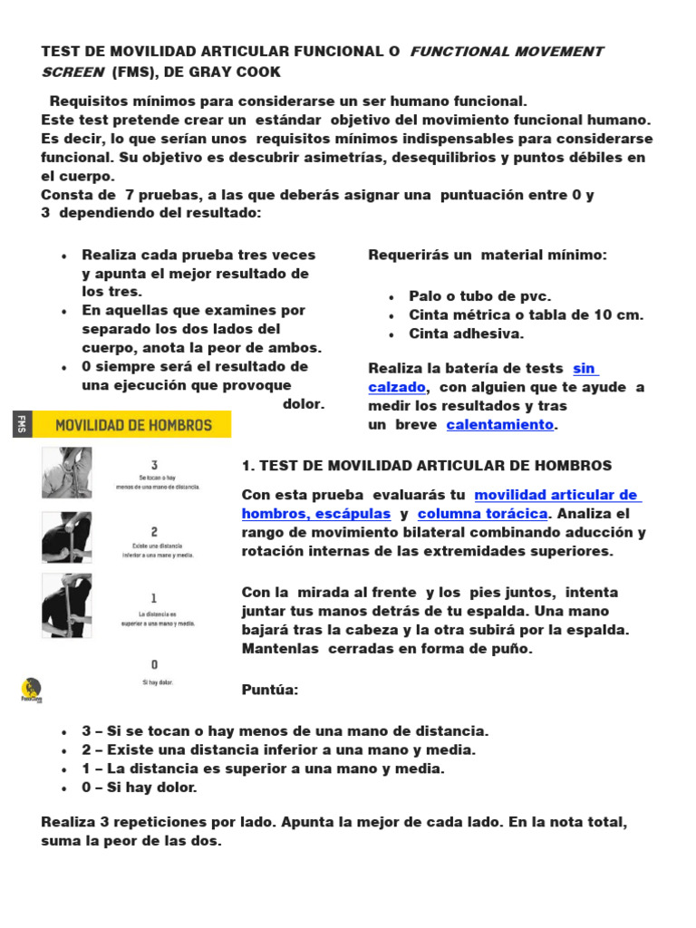 TEST DE MOVILIDAD ARTICULAR FUNCIONAL O FUNCTIONAL MOVEMENT SCREEN (FMS ...