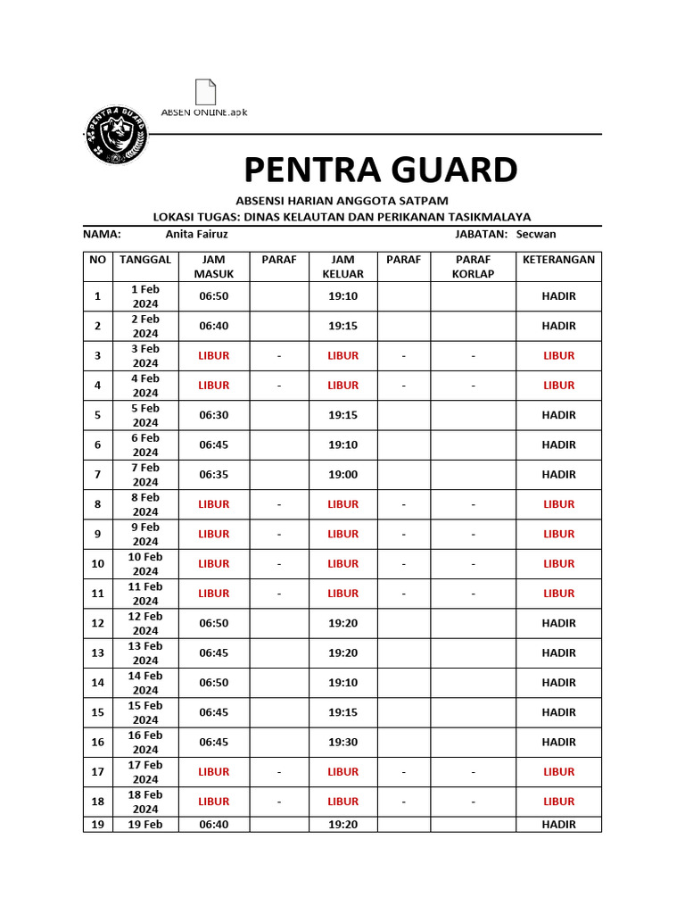 Absen Manual Satpam | PDF