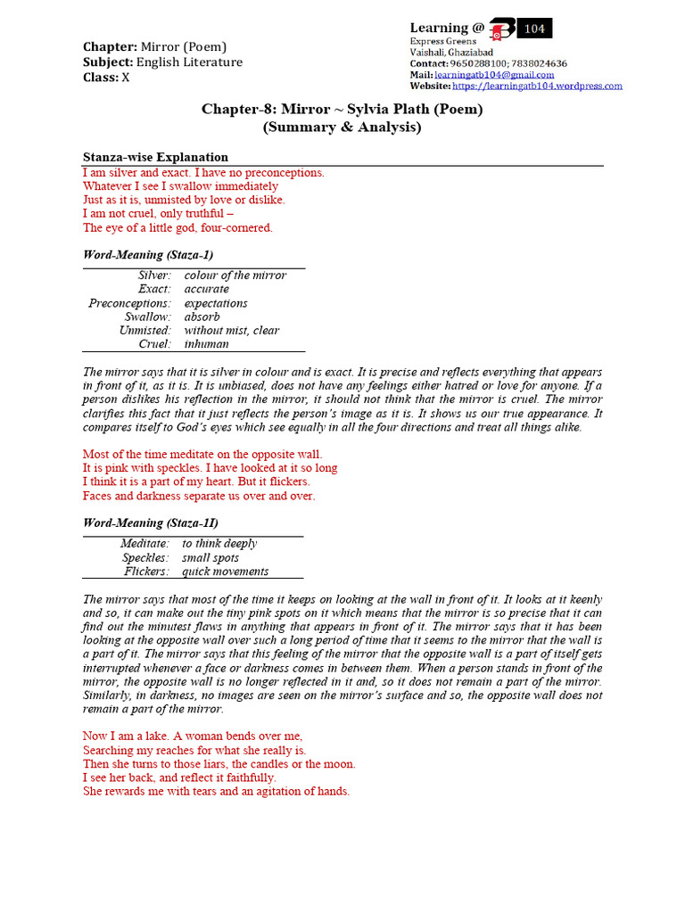 Analysis of Plath's "Mirror" Poem | PDF | Mirror