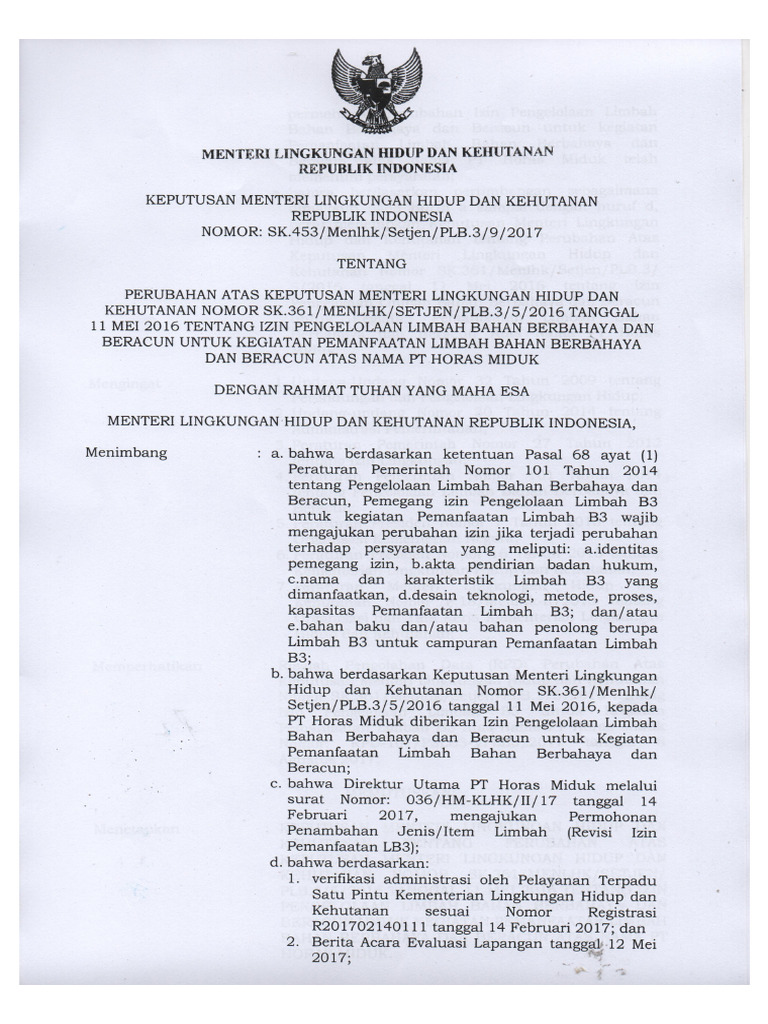 SK 453 Sukabumi PT. Horas Miduk | PDF