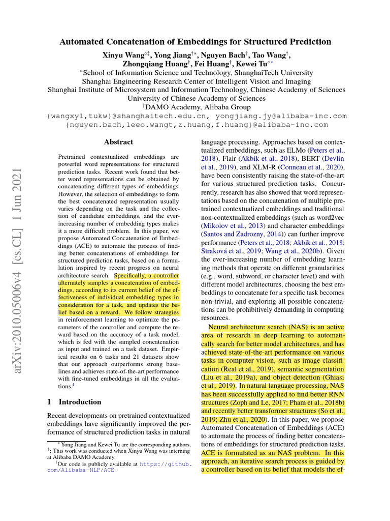 2021 Automated Concatenation of Embeddings For Structured Prediction | PDF | Cognitive Science ...