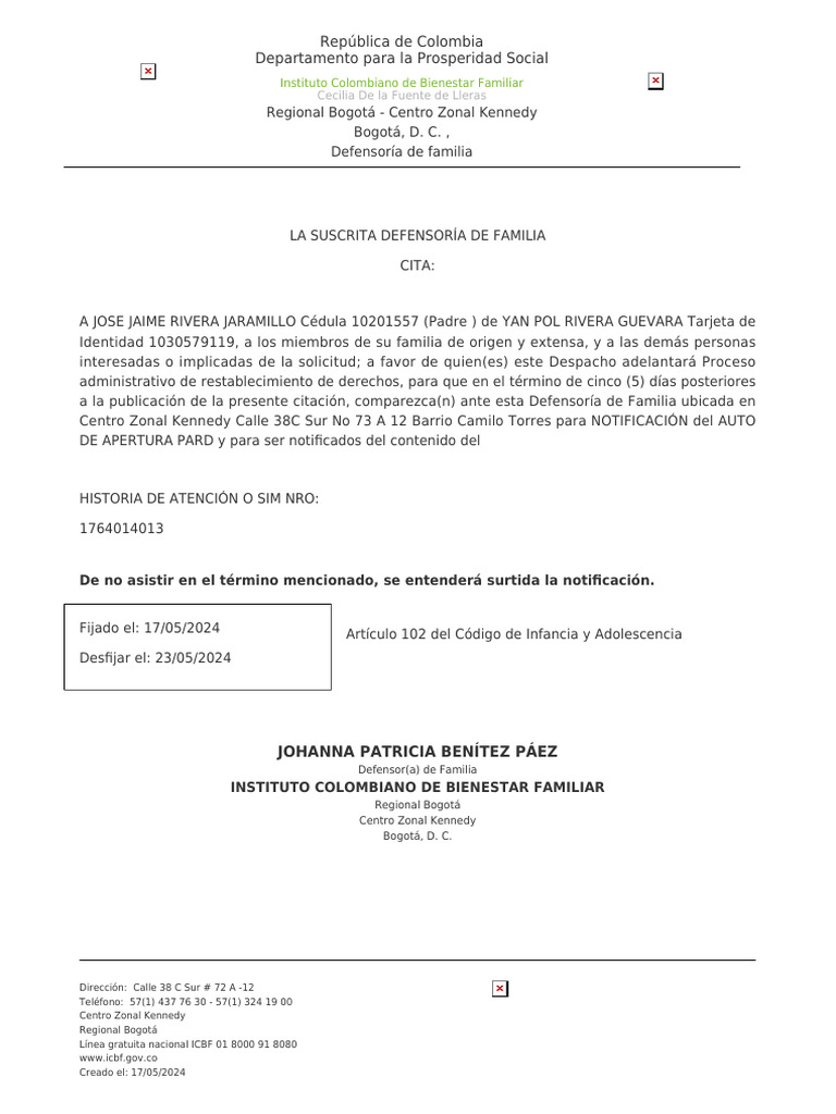Citación y Emplazamiento Auto Apertura Pard Nna Yan Pol Rivera Guevara - 0 | PDF | Política ...