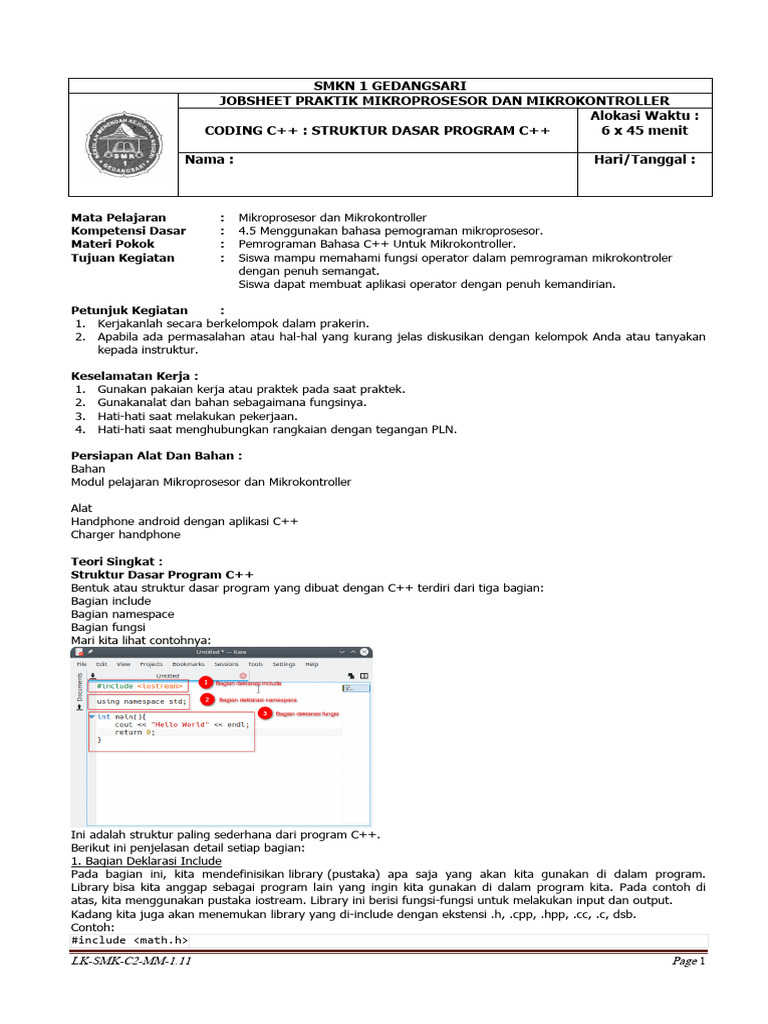 Struktur Dasar Program C++ untuk Mikrokontroler | PDF